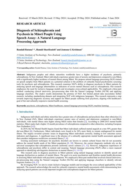 Pdf Diagnosis Of Schizophrenia And Psychosis In Māori People Using Speech Assay A Natural