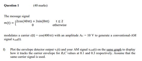 Solved Plot The Envelope Detector Output Vct And Your Am