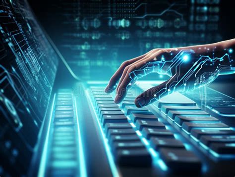 Robotic Hands Typing On A Virtual Holographic Keyboard A Picture Of