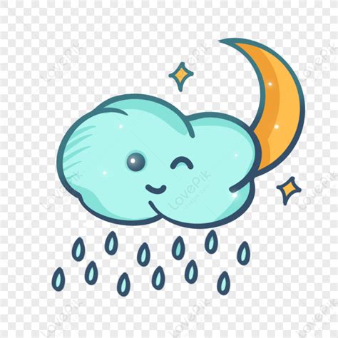 Blue Hand Drawn Cute Cartoon Cloud Orange Moon Moon Clouds Smile Png