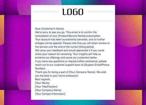Service Cancellation Confirmation Email