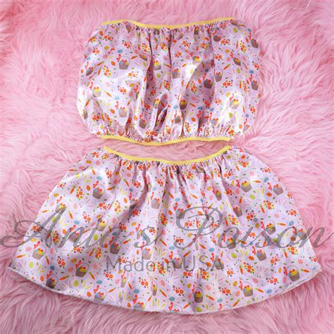 Easter Bunny Sissy Satin Bandeau Bra Mini Skirt Set Sissy Panties