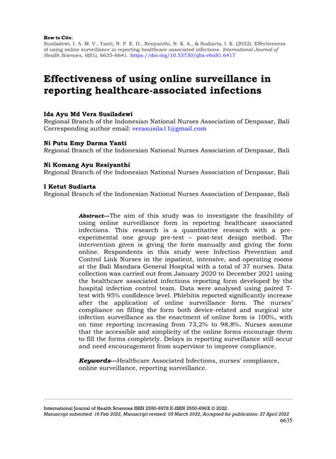 Pdf Effectiveness Of Using Online Surveillance In Reporting Healthcare Associated Infections