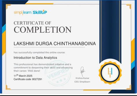 Dataanalytics Certificate Skillsdevelopment Careergrowth Lakshmi Durga