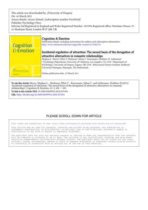 Pdf Incidental Regulation Of Attraction The Neural Basis Of The Derogation Of Attractive