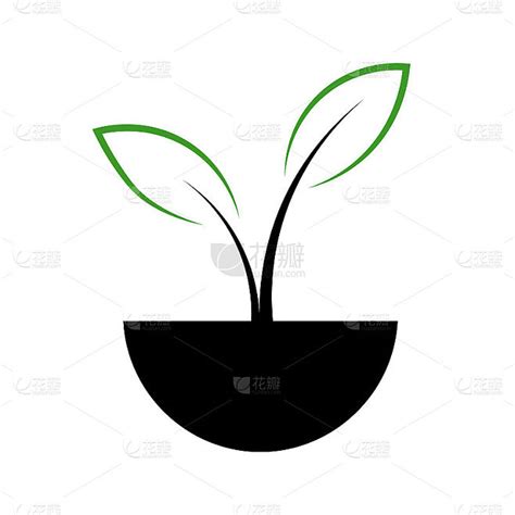 线条图标的幼芽与两个叶子矢量插图孤立在白色背景