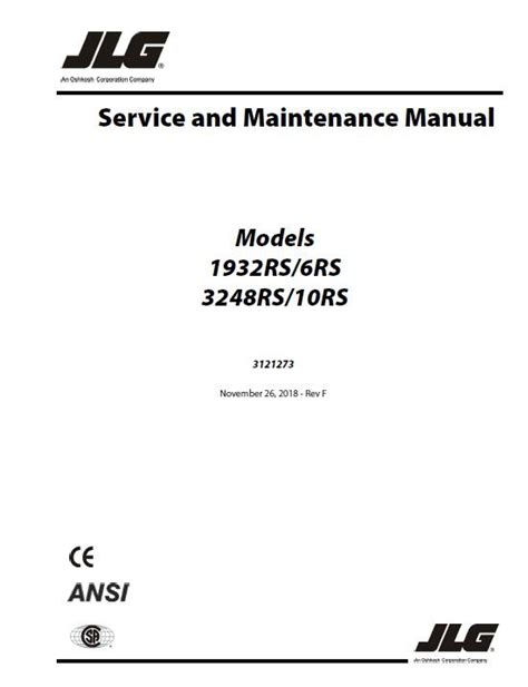 Jlg 1932rs 6rs 3248rs 10rs Electric Scissor Lift Service Manual