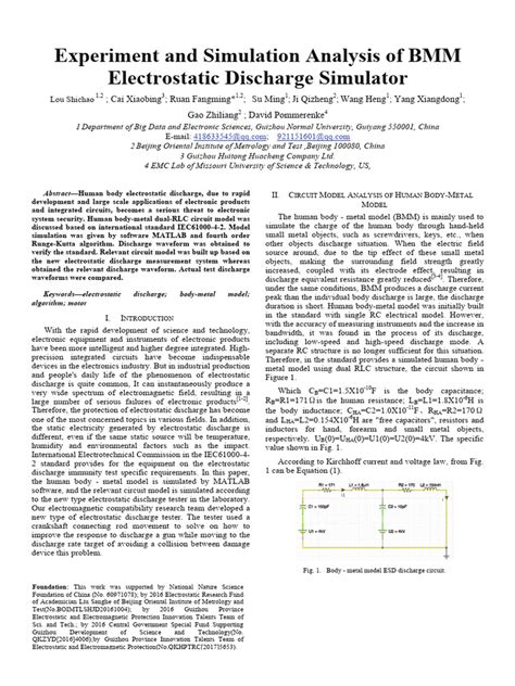 Experimentandsimulationanalysisofbmmelectrostaticdischargesimulator Pdf