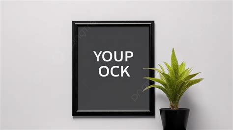 화분에 심은 식물 3d 렌더가 있는 흰색 벽에 표시되는 검은색 프레임 모형 벽 포스터 빈 캔버스 포스터 모의 배경 일러스트