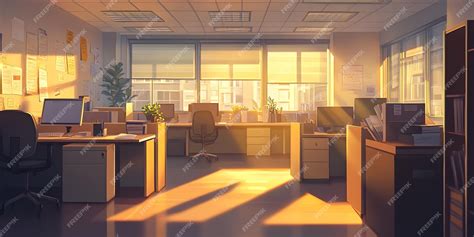 Modern Office Interior Workplace 3d Illustration Workplace Premium Ai