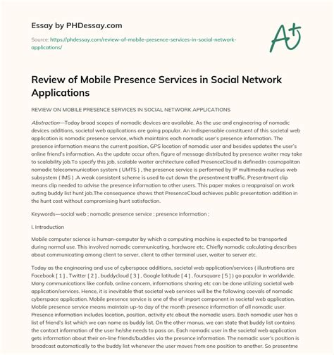 Review Of Mobile Presence Services In Social Network Applications