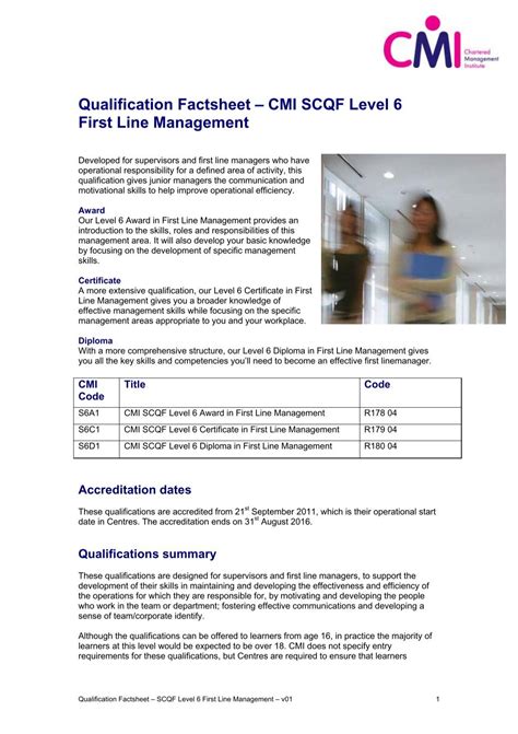 Qualification Factsheet â Cmi Scqf Level 6 First Line Management