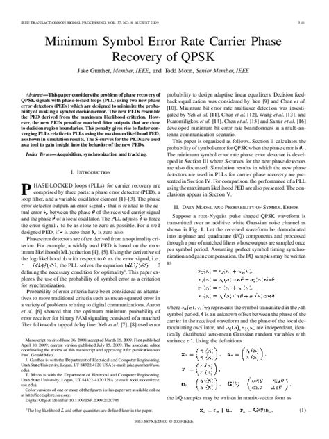 Pdf Minimum Symbol Error Rate Carrier Phase Recovery Of Qpsk