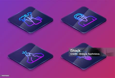 공장에서 나오는 연기 용암이 있는 화산 폭발 보호 마스크의 얼굴 전구 잎을 아이소메트릭 라인 세트로 설정합니다 파란색 사각형