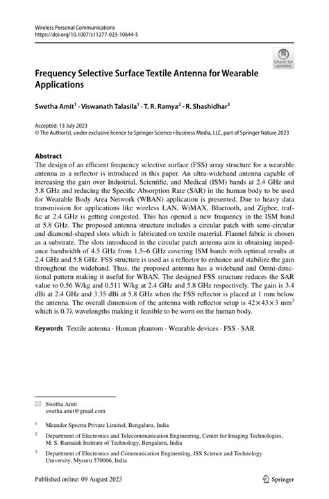 Pdf Frequency Selective Surface Textile Antenna For Wearable Applications