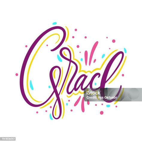 은혜 손으로 그린 벡터 레터링 동기 부여 영감 따옴표 벡터 일러스트 레이 션 흰색 배경에 고립입니다 감사에 대한 스톡 벡터 아트 및 기타 이미지 Istock