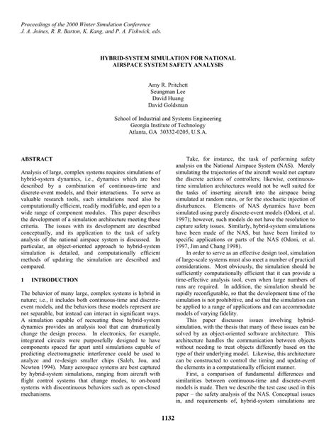 Pdf Hybrid System Simulation For National Airspace System Safety Analysis