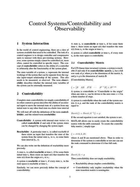 control systems controllability and observability 1 system interaction