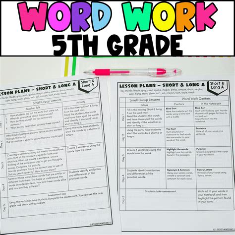 Word Work For 5th Grade Lesson Plans Sorts Activities Small Groups