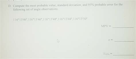 Solved D Compute The Most Probable Value Standard