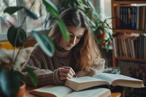Female Babe Taking Notes From Books For Her Study Premium AI Generated Image