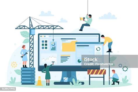 건설중인 웹 사이트 작은 사람들이 구축 사이트 구조 업데이트 콘텐츠 생성 웹페이지에 대한 스톡 벡터 아트 및 기타 이미지 웹