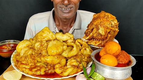 Eating Most Oily Mutton Fat Curryspicy Mutton Head Curry Egg Curry