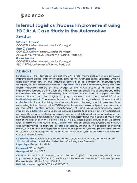 Internal Logistics Process Improvement Using Pdca Download Free Pdf