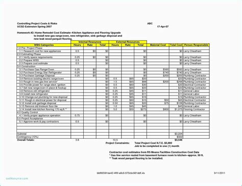 Basement Estimate Spreadsheet Regarding Contractor Estimate Template