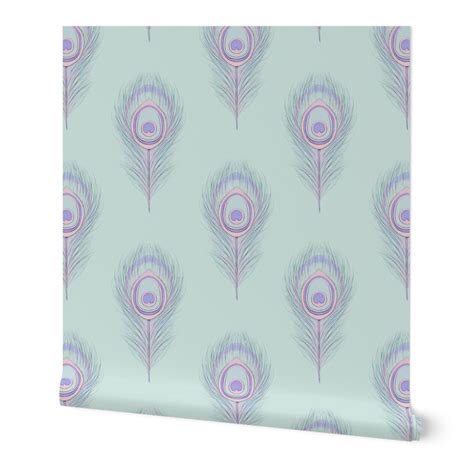 Big Peacock Feather In Green Wallpaper Spoonflower