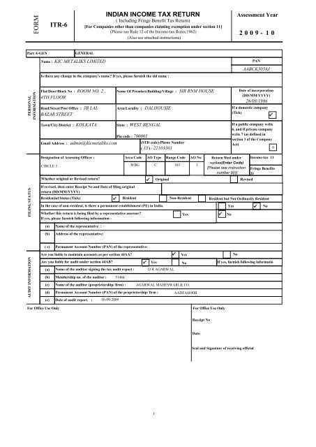 Indian Income Tax Return Itr 6 Form 2009 10