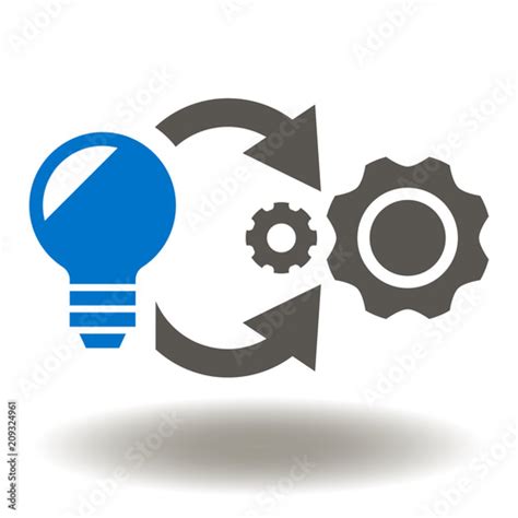 Implementation Icon Vector Lamp Cogwheel Circle Arrows Symbol Process Progress Development