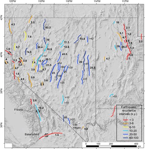 Earthquake Recurrence Interval For Each Fault Bold Values Are Average