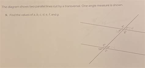 Solved The Diagram Shows Two Parallel Lines Cut By A Transversal One Angle Measure Is Shown
