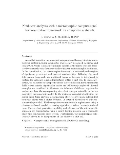 Pdf Nonlinear Analyses With A Micromorphic Computational Homogenization Framework For