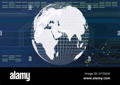 Digital Globe With Binary Code And Circuit Lines Animation Over Blue