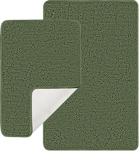 Pureswan Olive Green Bathroom Rugs Sets 2 Piece Absorbent