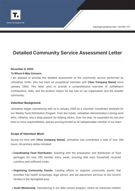Free Detailed Community Service Assessment Letter Template To Edit Online