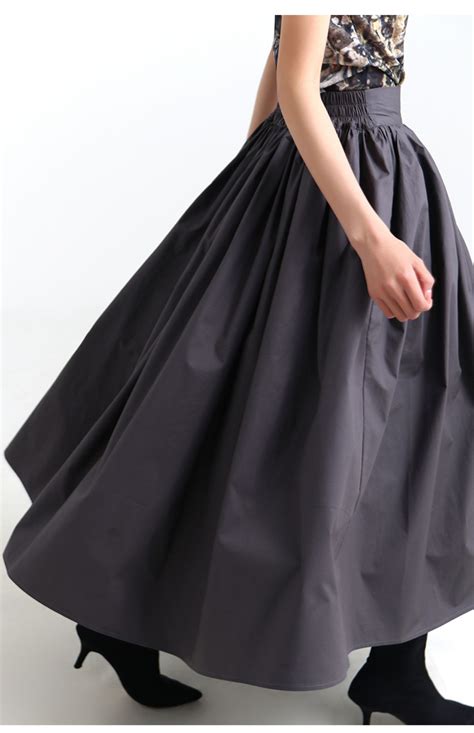 햅번 셔링 그레이 하이웨스트 정장 스커트 핸드메이드 흰치마 롱 바스락 훌스커트