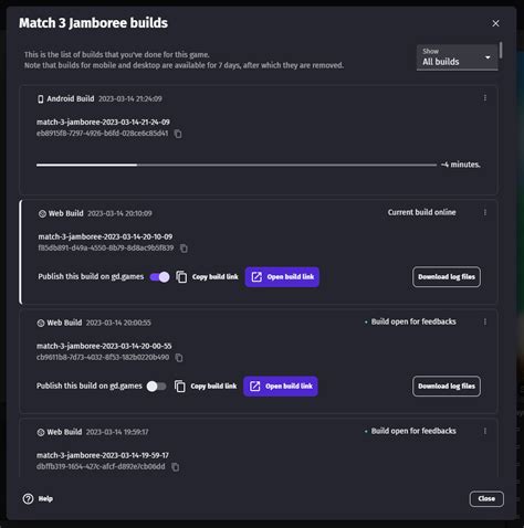 Show The Game Version Used For Each Build On The List Of Builds · Issue 5109 · 4iangdevelop