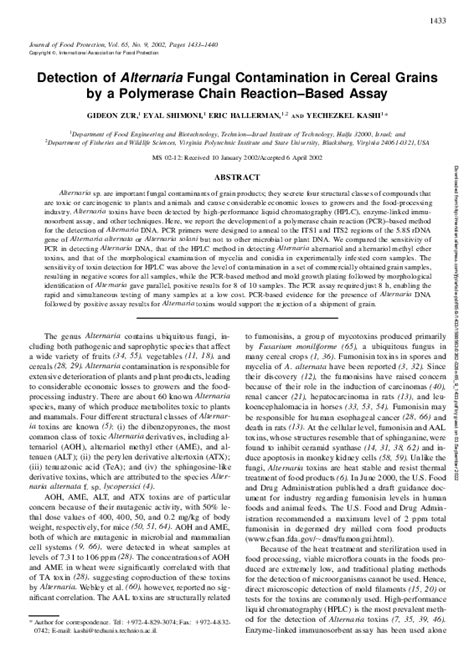 Pdf Detection Of Alternaria Fungal Contamination In Cereal Grains By