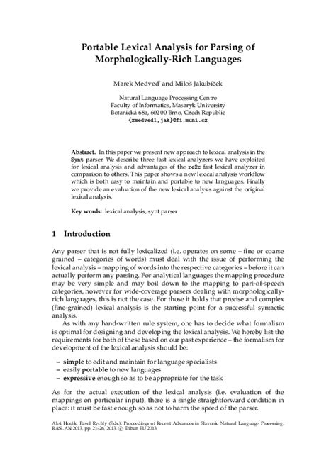 Pdf Portable Lexical Analysis For Parsing Of Morphologically Rich Languages