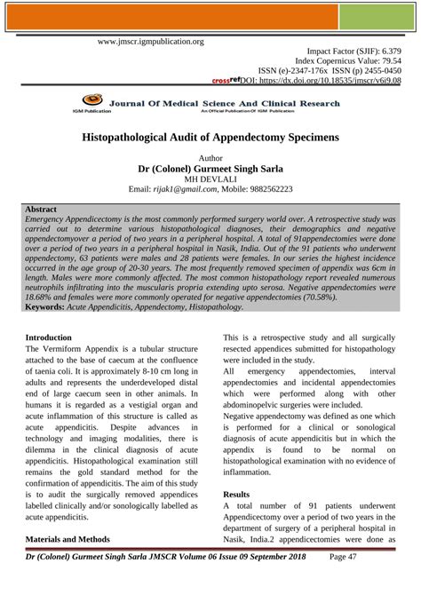 Pdf Histopathological Audit Of Appendectomy Specimens