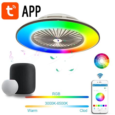 Tuya Electric Fan Ceiling Fan Led Light Rgb Ic App Control Ceiling Fan