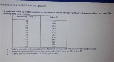 Solved Print Screen Your Excel Solution And Upload It A