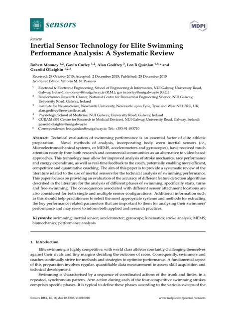 Inertial Sensor Technology For Elite Swimming Performance Analysis A Systematic Review Pdf