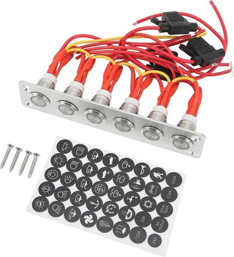 Marine Boot Schakelpaneel Pre Wired 6 Gang Drukknop Blauwe Led