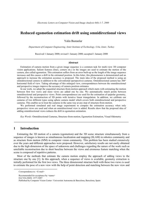 Pdf Reduced Egomotion Estimation Drift Using Omnidirectional Views