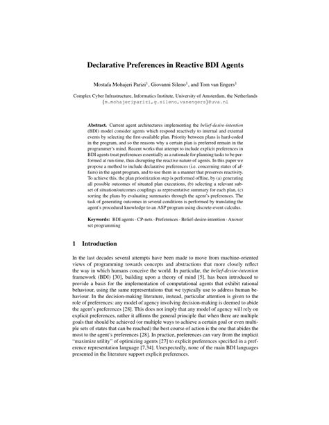 Pdf Declarative Preferences In Reactive Bdi Agents