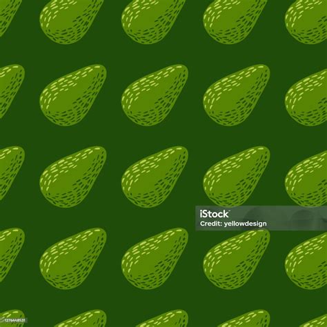 아보카도 손으로 그린 실루엣 매끄러운 낙서 패턴 아침 식사 음식 장식과 녹색 팔레트 예술품 건강한 생활방식에 대한 스톡 벡터